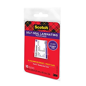 Scotch Self-Sealing Laminating Pouches, 25 Pack, Business Card size (LS851G)