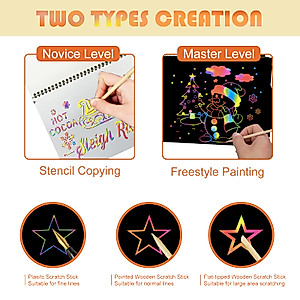 Christmas Scratch Paper Art Notebooks, 24 Piece Set of 14 Sheets Rainbow Magic Scratch Off Paper, 10 x 7 Inches, with 6 Xmas Stencils, 3 Scratcher Sticks, and 1 Cleaning Brush for Kid, Adult and more