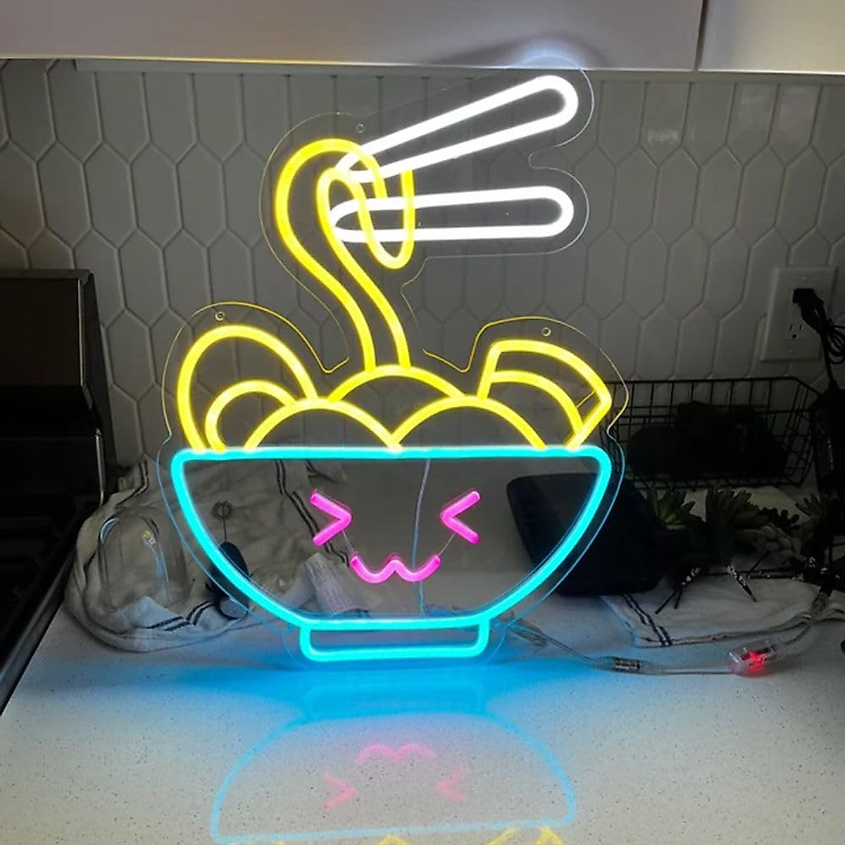 AMANYMX Ramen Neon Sign Custom Led Neon Signs for Wall Decor,Noodle Light Up Signs,Personalized Led Neon Signs for Resturant Home Kitchen Dinning Room Decorations,Size:17inch