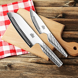 EaZy MealZ Super-Max Sharpness 2 Piece Knife Set | Stainless Steel | Non-Slip Comfort Grip | Professional Quality | All-Purpose | 7” Santoku & 4” Chef’s Knife
