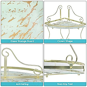 JKsmart 2 Tier Bathroom Corner Shelf, Kitchen Countertop Organizer, Makeup Shelf Organizer and Storage, Spice Rack Standing Shelves, Perfect Storage Tray for Bathroom, Kitchen, Vanity (Gold)