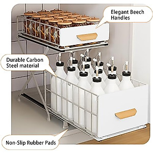 StorageWorks Cabinet Organizer, 2 Tier Pull Out Cabinet Organizer, Bathroom Under Sink Organizer, Pantry Basket, White