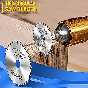 Winzwon Cutting Wheels Set 44 Pcs for Dremel Rotary Tool Accessories Kit, Gifts for Men, Diamond Cutting Wheels 15 Pcs, Resin Cut Off Discs 15 Pcs, Hss Circular Saw Blades 6pcs with 6 Mandrel Shank