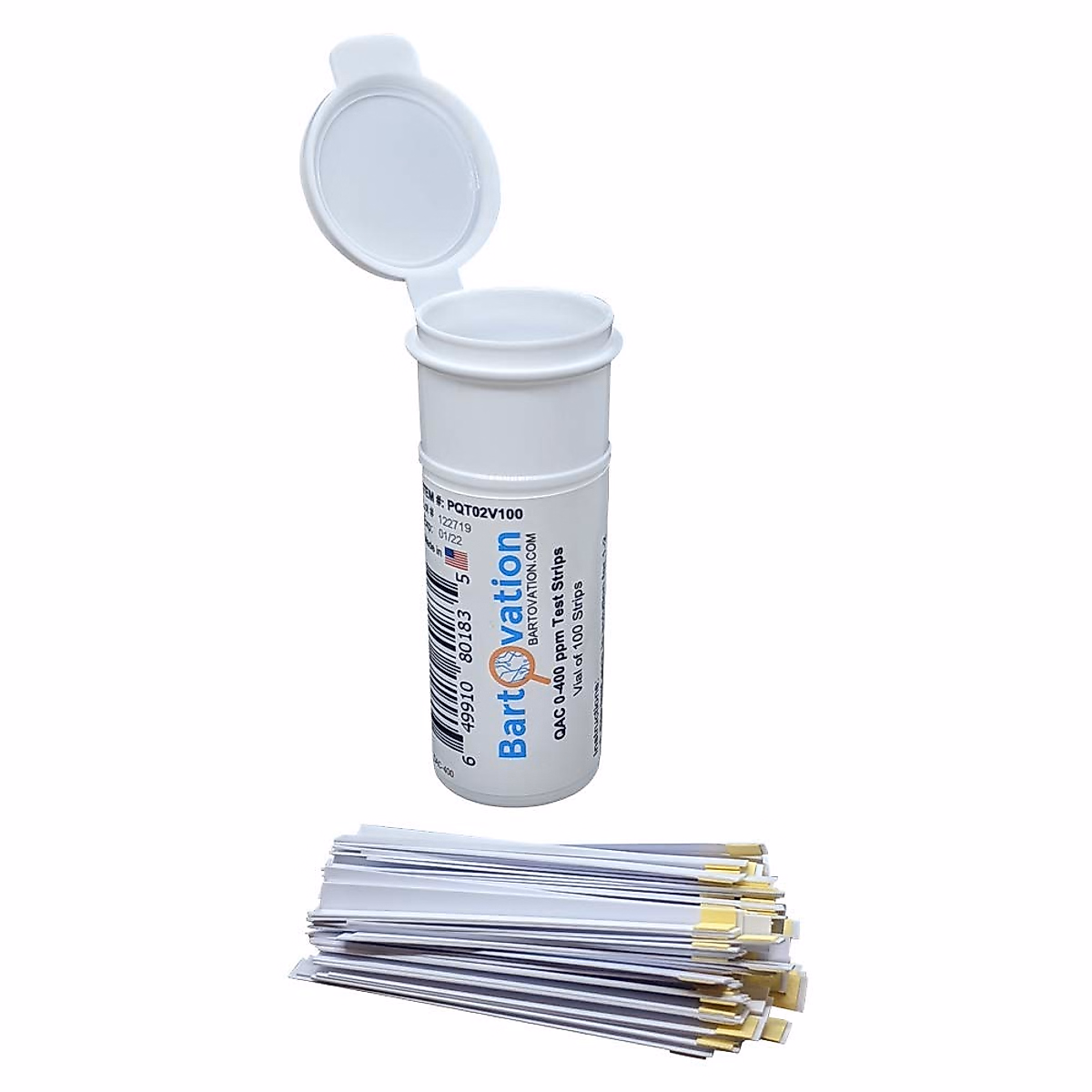 Restaurant Quaternary Ammonium (QAC, Multi Quat) Sanitizer Plastic Test Strips, 0-400 ppm [Vial of 100 Strips]