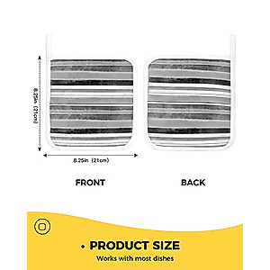 4Pcs Pot Holder with Hanging Loops, Nordic Style Pot Holder Set Cotton Heat Resistant Potholder Kitchen Hot Pads for Baking Cooking 8x8 inches Gray Watercolor Gradient Textured Stripe