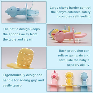 HIWOOD Baby Led Weaning Spoons | First and second Stage Self Feeding Toddler Utensils Set | BPA Free barrier Anti-Choke Baby Silicone Spoon | For Ages 6 Months+ | 3PK