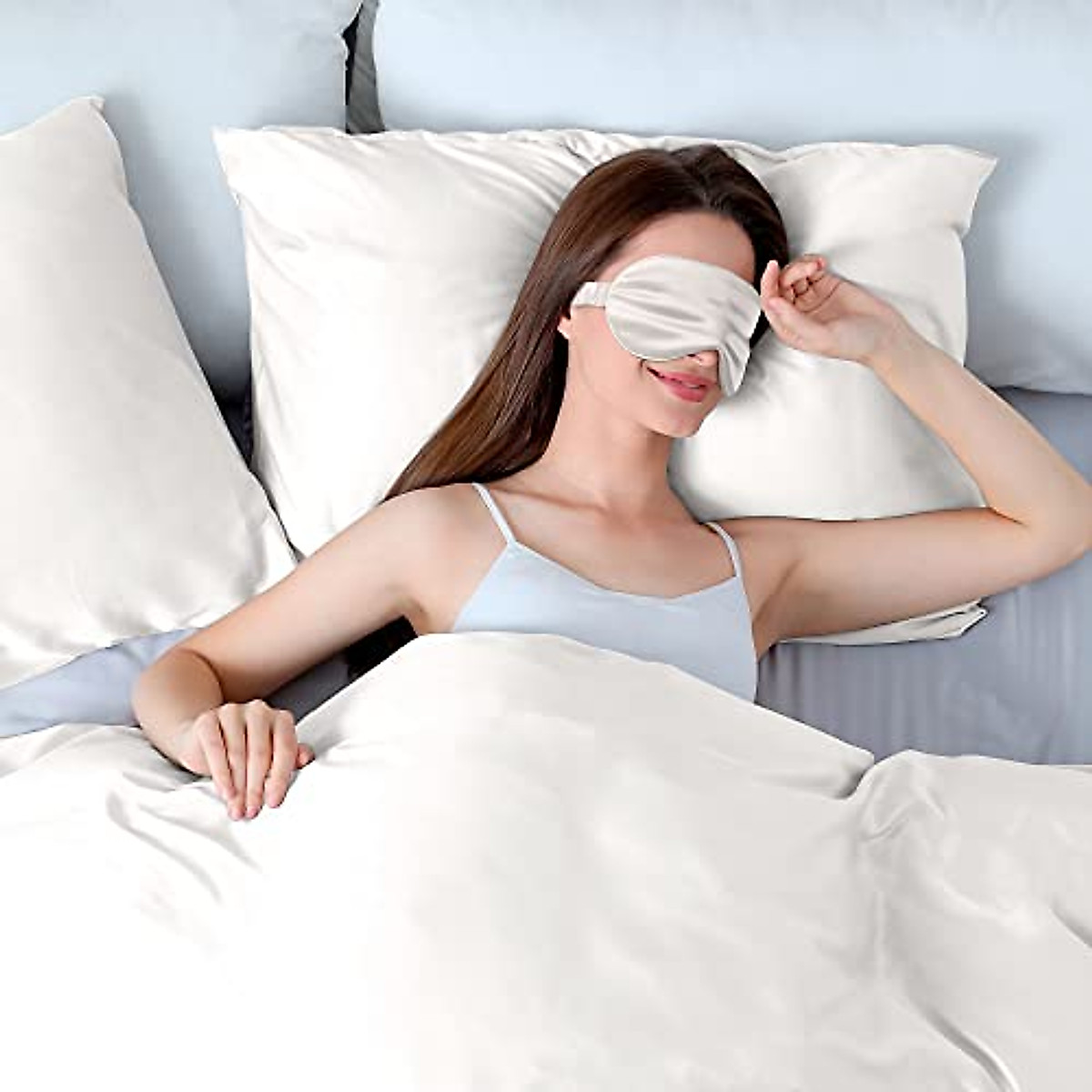 ANNIKA SILK 100% Mulberry Silk Pillow Case for Hair and Skin - 22 Momme 6A Queen Size (20" x 30") Silk Pillow and Sleep Mask Set with Small and Big Hair Tie