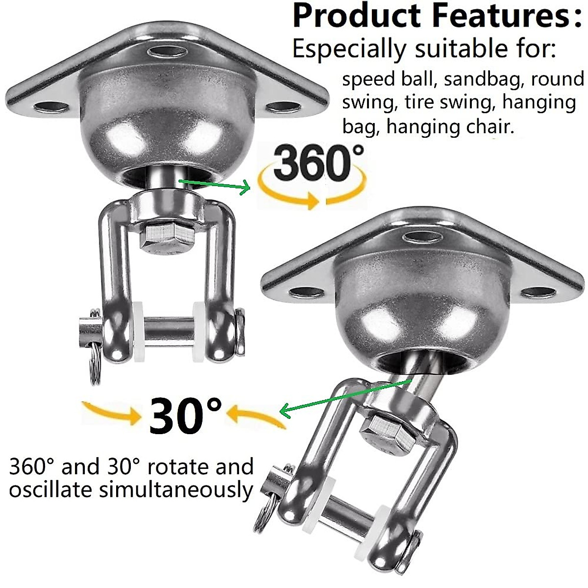 ZGCY Heavy Duty, Stainless Steel Swing Hanger of Round Shape 360° Rotation +30° Swing, Gym Hanging sandbags, Yoga, air Dance, Rotating Tires, Rotating Pendulum Hanging Items