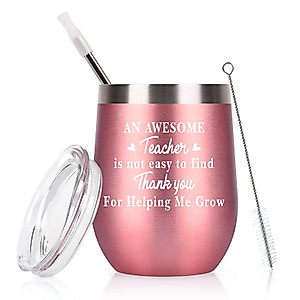 Teacher Gifts - Teacher Wine Tumbler, An Awesome Teacher Stainless Steel Wine Tumbler 12Oz, Teacher Appreciation Gift, Thank you Gift, Birthday Gift, Christmas Gift for Teachers (12Oz, Rose Gold)
