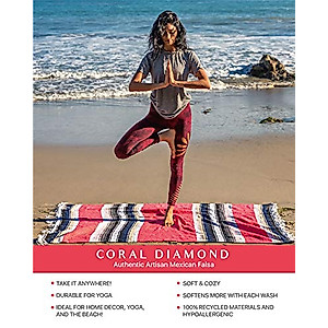Benevolence LA Mexican Blanket, Authentic Handwoven Yoga Blanket & Outdoor Blanket, Made by Traditional Mexican Artisans, Saddle Blanket, Beach Blanket, Picnic Blanket, & Car Blanket 75 x 52 - Coral