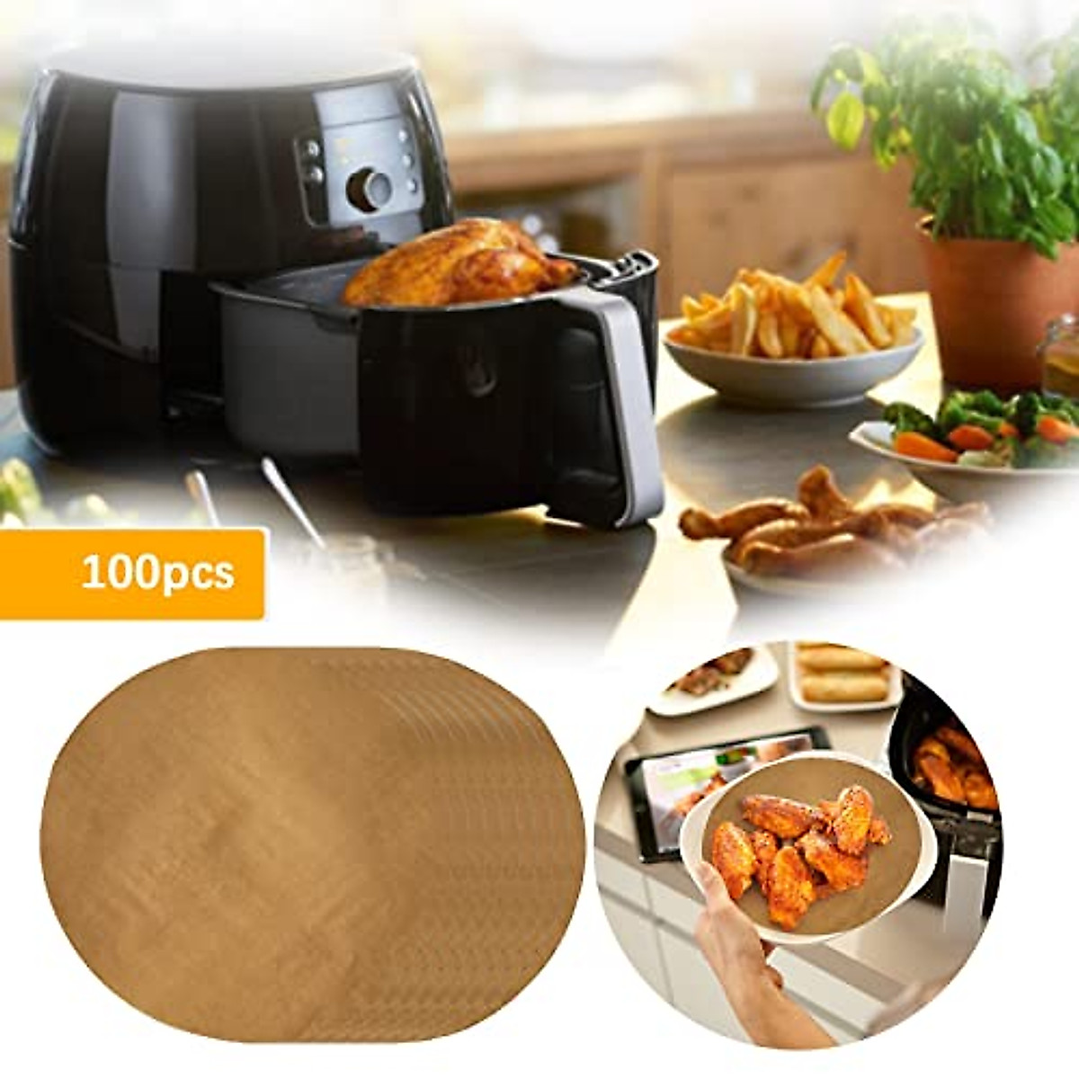 Air Fryer Tray for Oven Air Fryer Paper Steaming Pad Baking Barbecue Snack Bread Paper Oil Proof Paper Avoid Stick Paper 20cm100 Sheets of Parchment Paper Air Fryer Trays for Full Size Oven