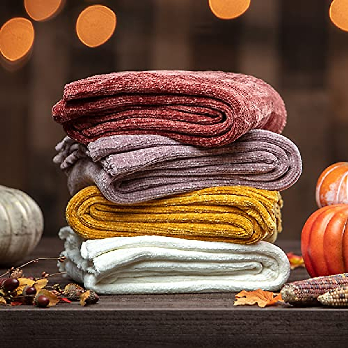 Chanasya Chenille Yellow Knit Throw Blanket - Super Soft Sweature Textured Classy Subtle Shimmer Decorative Knitted Blanket for Sofa Couch Bed Living Room Housewarming Gift (50x65 Inches) Yellow