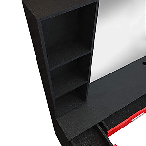 Artist hand Wall Mount Salon Station Barber Stations Styling Station Barber Beauty Spa Salon Equipment Set with Mirror,Left Shelf (Black/Red)