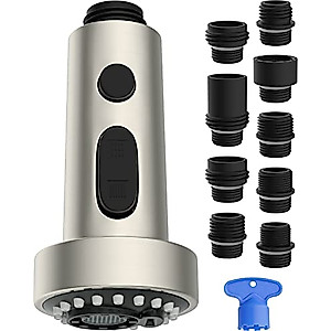 Hygie Rinse Pull Down Faucet Sprayer Head 3 Function Sink Faucet Head Replacement with 9 Adapters Compatible with Moen Delta Kohler Faucet Head, Brushed Nickel