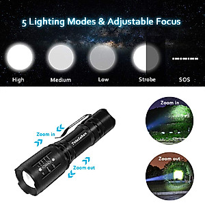 TotaLohan Tactical LED Flashlight 2000 Lumens 5 Modes Flashlights with Belt Clip for Hurricane Camping Hiking Emergency,2 Pack