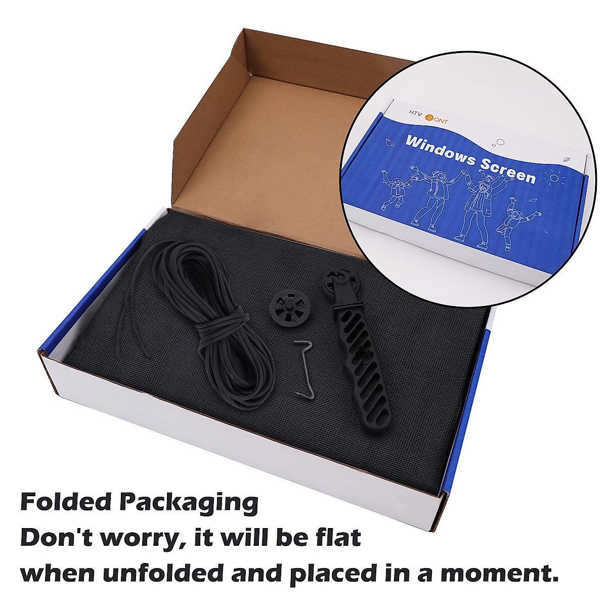 HTVRONT Window Screen Replacement and Screen Repair Kit for Windows or Doors, 48"*118" Window Screen Roll with Rolling Tool/Hook/Spline, Screen Door Repair Kit-Black