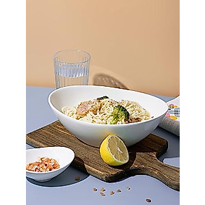 LIFVER 9" Serving Bowls, Porcelain Large Serving Dishes, 36 Ounce for Salads, Side Dishes, Pasta, Oval Shape, Microwave & Dishwasher Safe, Good Size for Dinner Parties, Set of 4, White