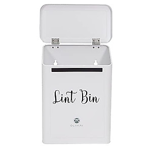 OliKai Laundry Room Organization and Storage Bin 3 Pack Set: Metal Farmhouse Storage Bin Laundry Pods Container Magnetic Lint bin Trash Can and Dryer sheet Dispenser Decorative Storage Organizers with Handle Lids