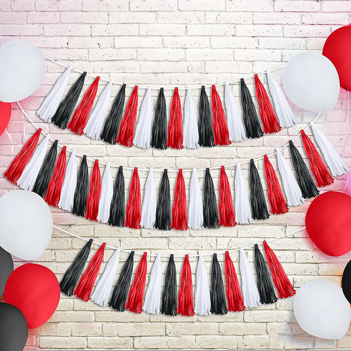 30 Piece Christmas Paper Tassel Garland Paper Banner DIY Hanging Paper Decoration Party Garland Decor for Theme Party Wedding Birthday Bridal/Baby Shower Anniversary (Black, Red, White)