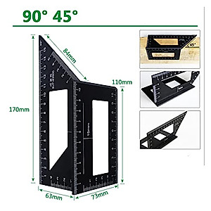 JUSTHENGGUANG Vernier Caliper Set of 2 Saddle Layout Square Gauge, 45/45 Degree 90/45 Degree Square Layout Miter Angle Measuring Ruler (Color : Black)