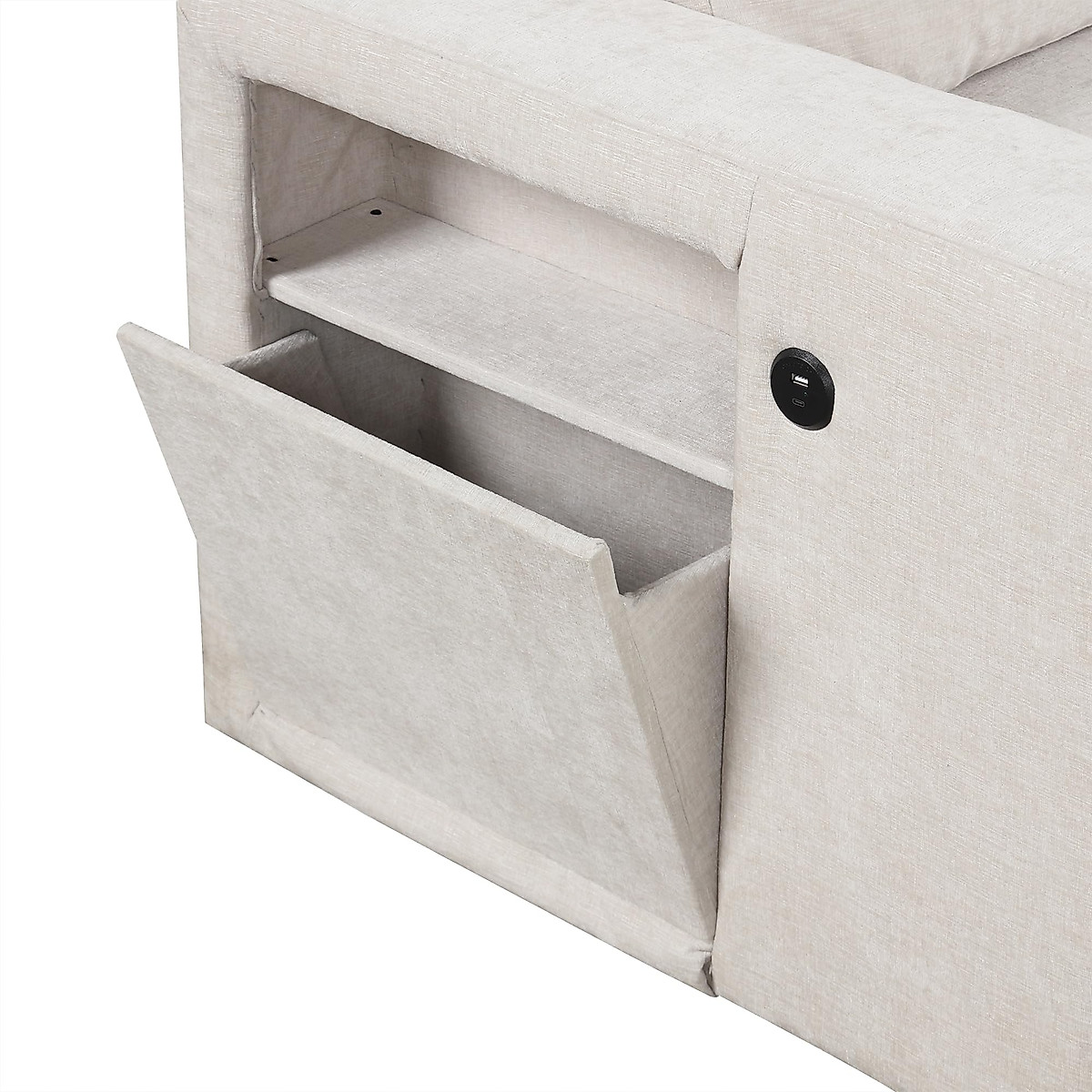 L-Shaped Corner Sectional Sofa Couch, Modern Padded Modular Sofa with Storage Space, USB Ports and Cup Holders on The Armrests, Suitable for Living Rooms, Offices, Apartments (Beige-87WD)