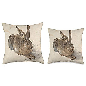 MasterpieceCafe Renaissance Fine Art Collection Young (Field Hare) by Albrecht Durer, Renaissance Art Throw Pillow, 16x16, Multicolor