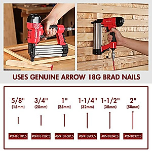 Arrow 18 Gauge Pneumatic Brad Nailer, Oil-Free Upholstery Nail Gun with 4000 Pieces 5/8 '', 1 '', 1-1/4 '' Nails, Adjustable Exhaust, for Woodworking, Professional and DIY Projects, PT18G