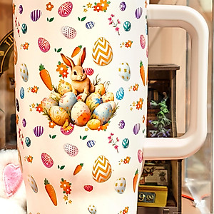 winiwo 40 oz Easter Tumbler with Handle and Straw, Easter Gifts for Kids, Rabbits Lover, Bunny Insulated Tumbler for Hiding Candy Chocolate Eggs, Stainless Steel, Available Gift Wrapping (Pink)