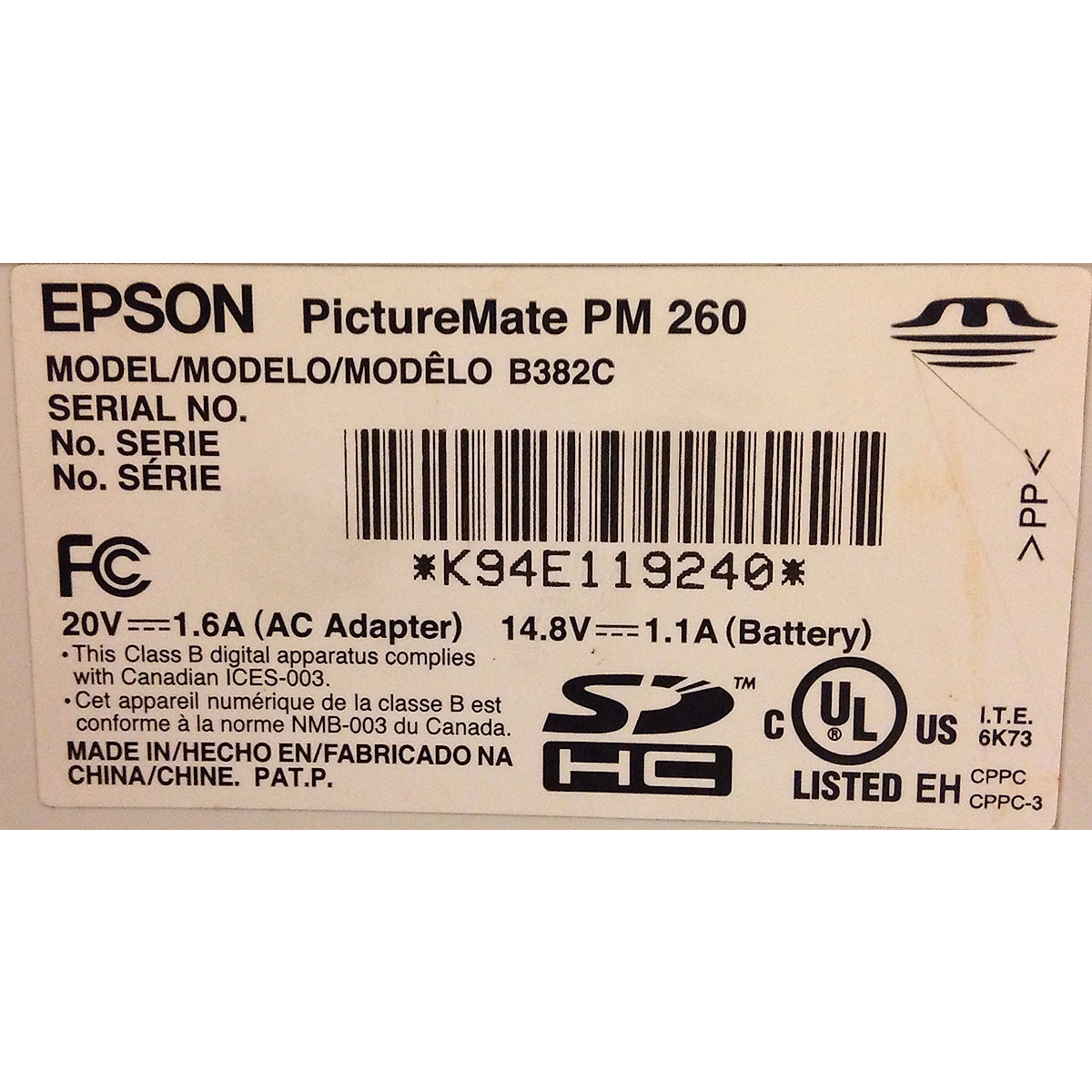 Epson PictureMate Dash PM260 Compact Photo Inkjet Printer (C11C694201) (Old Version)