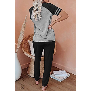 PRETTYGARDEN Short Sleeve Jogger Sets for Women 2 Piece Color Block Casual Tops and Long Pants Track Suit Matching Pajama Set(Z-Black Grey,Large)