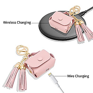 MODOS LOGICOS Case Cover for Air Pods 3 (2021), Genuine Leather Case with a Couple of Drooping Tassels Compatible with Apple AirPods 3rd Generation Charging Case - TaroPurple