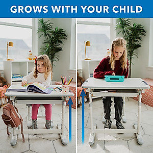 Mount-It! Kids Desk and Chair Set Height Adjustable up to 30" Ergonomic Kids Desk School, Kids Table and Chairs for Student 26" x 18" Tabletop with Pencil Drawer, 3-10 Age Children, Grey