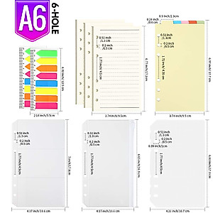 A6 Refill Paper, 3 Pack 45PCS A6 6 Ring Loose Leaf Paper, 2 Pack 160PCS Neon Page Markers, with Binder Pockets & Binder Dividers, LEOBRO A6 Lined Paper Refills for A6 Binder Planner Notebook Journal