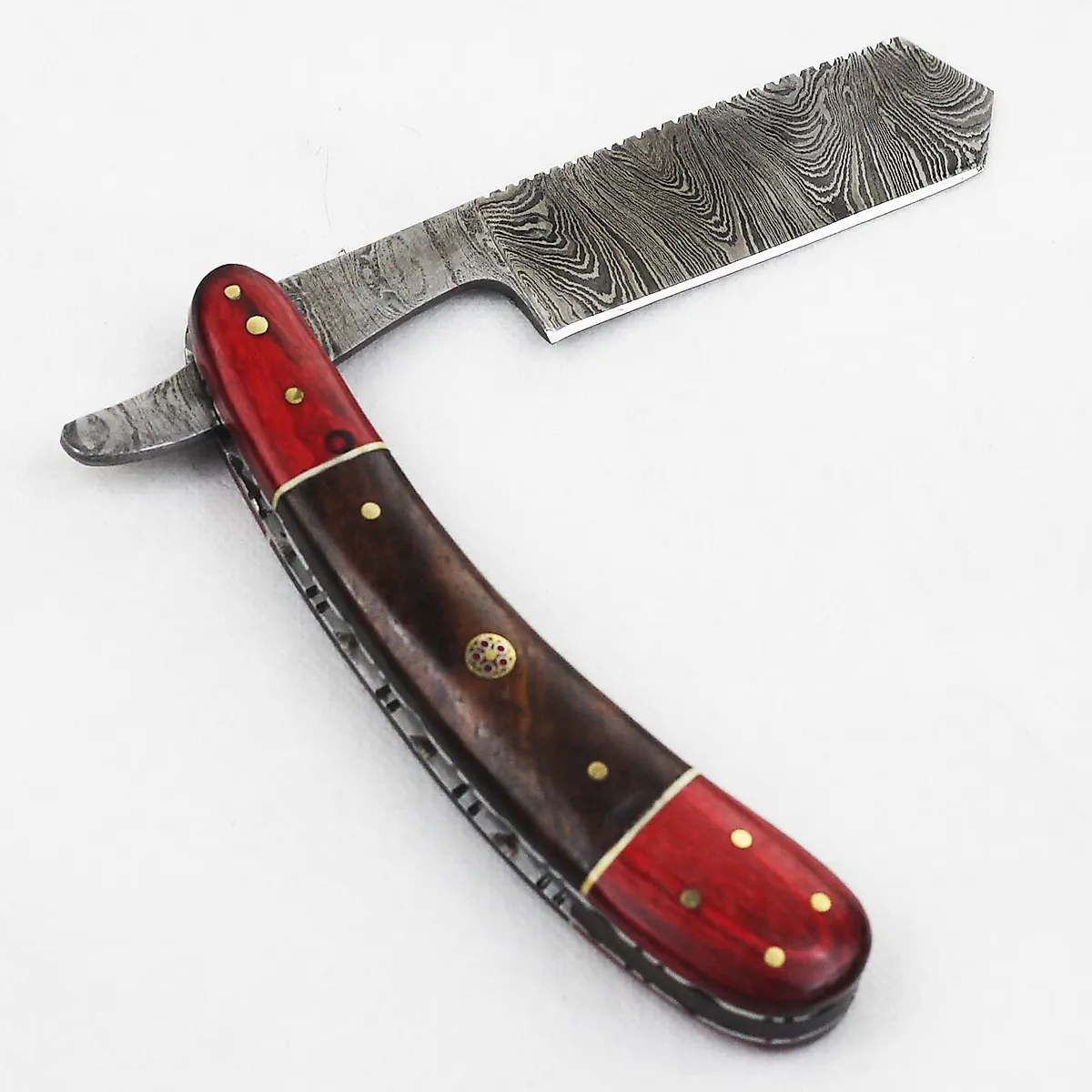 Ready to Shave Razor Custom Hand Made Damascus steel knife Razor Walnut Wood Handle Pocket Straight Razor