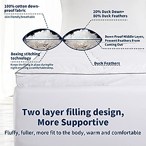 HOMBYS Queen Size Feathers & Down Mattress Pad Cover, Luxury Extra Thick Fluffy Pillow Top Mattress Topper, Fitted Deep Pocket Quilted Bed Topper with 100% Cotton Fabric, Hotel Collection(White,Queen)