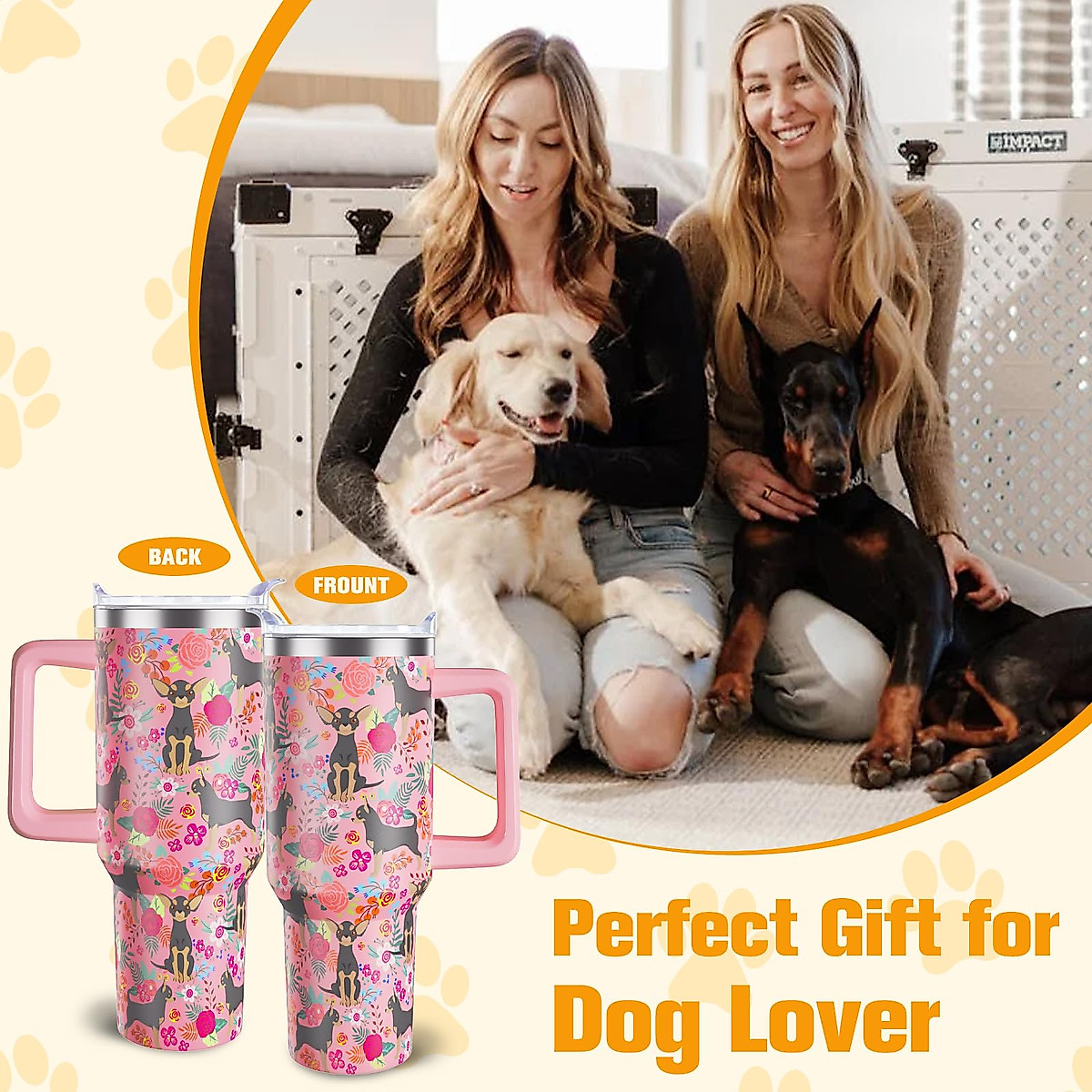 owbgsdh Chihuahua Gifts for Women Dog Lovers 40 oz Floral Chihuahua Tumblers with Handle and Straw, Stainless Steel Vacuum Insulated Travel Coffee Mug Cup Water Bottle