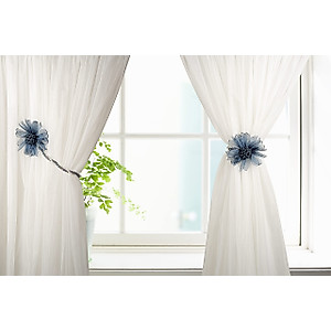 SUQ I OME 2 Pack of Handmade Crystal Pearl Beaded Magnetic Flower Curtain Tieback Holdback for Drapes