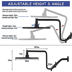 10" Rainfall Shower Head with Handheld Combo, Upgrade 12" Extension Arm Height Adjustable, 3-Way High Pressure Spray, Brass Holder Extra Long Hose, Matte Black