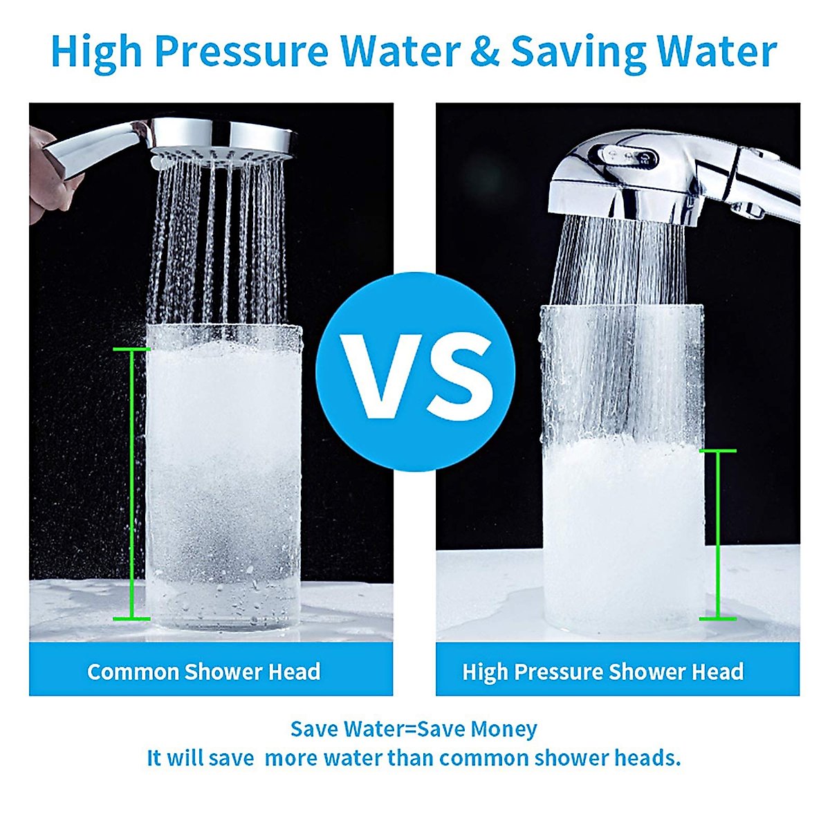 KAIYING Chrome High Pressure Handheld Shower Head with ON/OFF Pause Switch, 3 Spray Modes Shower Wand with Shut Off Button, Removable Camper Shower Head with Hose and Adjustable Angle Bracket