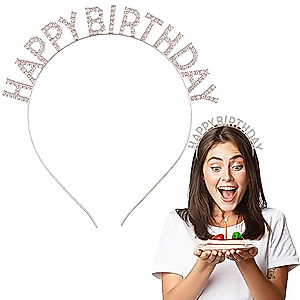 WLLHYF Birthday Crowns Rhinestone Birthday Headband Bling Girl Tiara Hair Band Happy Birthday Princess Crown Sweet Birthday Party Hair Accessories for Women Girls Festival Gift (Rose gold)