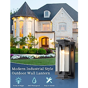 EERU Dusk to Dawn Outdoor Wall Lanterns Large Exterior Porch Lights Wall Mount IP65 Waterproof Outdoor Sconces with Seeded Glass Outside Wall Lamp for House Garage Front Porch Patio