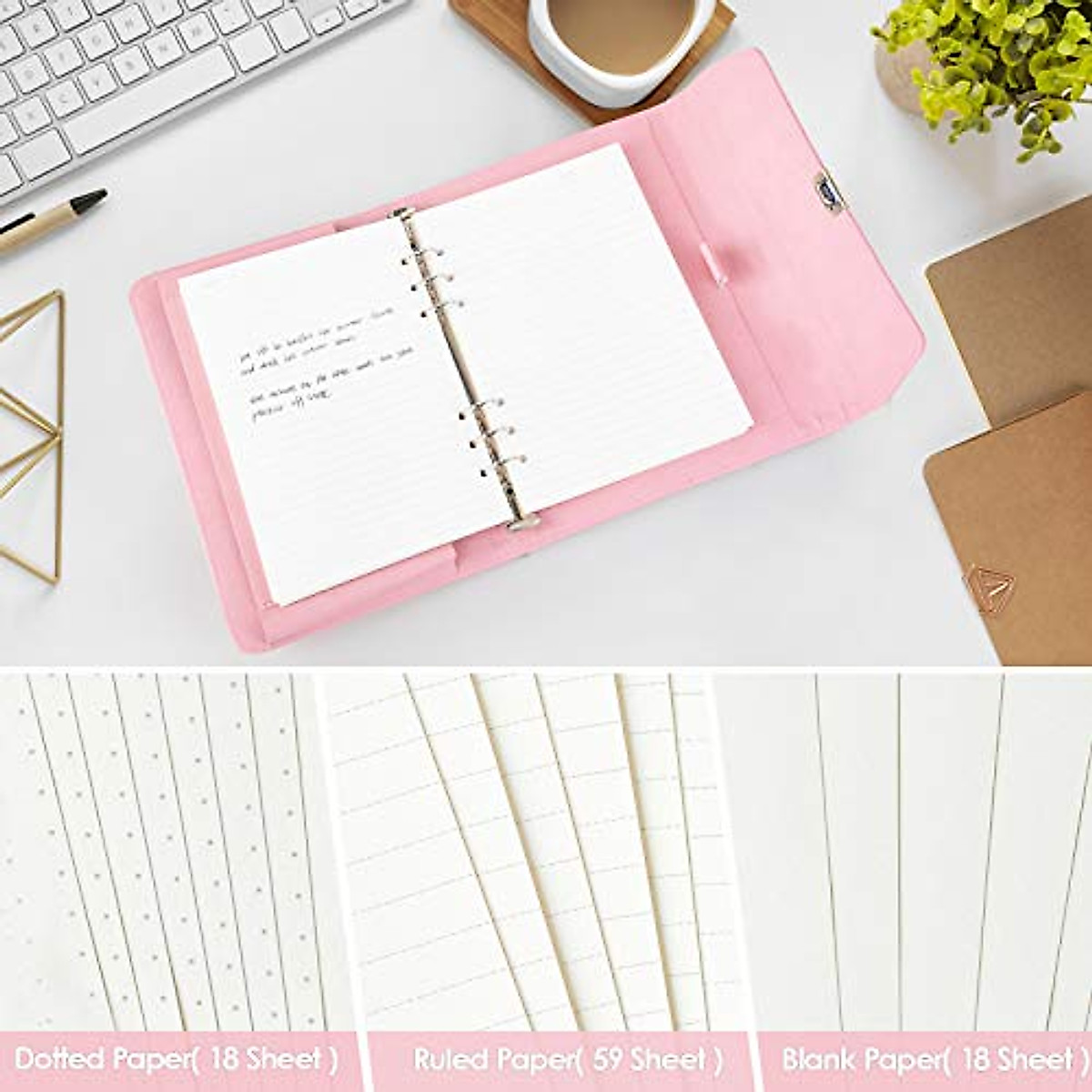 JoyNote Journal with Lock for Women, 2-in-1 Lock Journal with Combination Digital Password, Locking Diary Journal Notebook with 4 Card Slots, Pen Holder, 95 Sheets/190 Pages A5 Papers, Pink