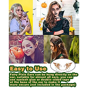 Hikkcos 3Pcs Elf Ears with Piercings Earrings Cosplay Fairy Pixie Ears Halloween Fairy Ears Soft Pointed Elf Ears Pearls Earring with Chains for Fairy Dress Up Accessories