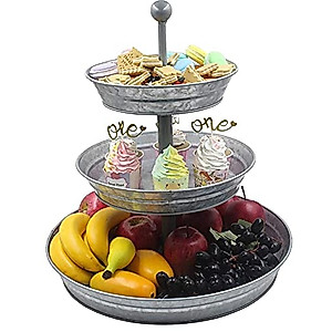 GetSet2Save Vintage Galvanized 3 Tier Serving Tray Rustic Country Farmhouse Kitchen, one size, Silver