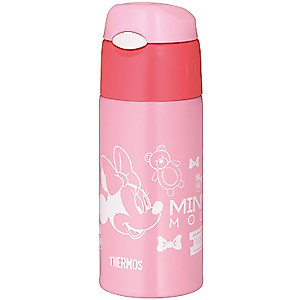Thermos FHL-402FDS PK-C Water Bottle, Vacuum Insulated Straw Bottle, 13.5 fl oz (400 ml), Minnie Pink Coral