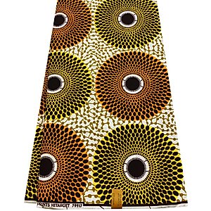 Circle/Disc Design African Guaranteed Wax Block Prints Fabric/African Ankara Wrapper Fabric Wax Fabrics /-Sell by 6 Yards-100% Cotton-for Dresses-Yellow, Orange, White, Black