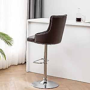 BTEXPERT Set of 2 Premium upholstered Dining 25" - 33" Adjustable High Back Stool Bar Chairs, Gray Tufted Nailhead Trim, (5153GR-2)