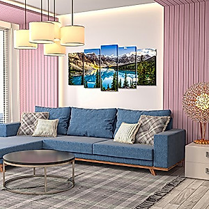 Kreative Arts - 5 Pieces Canvas Prints Wall Art Canada Moraine Lake And Rocky Mountain Landscape Pictures Modern Canvas Painting Giclee Artwork For Home Decoration (Large Size 60x32inch)