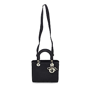 Dior, Pre-Loved Black Embroidered Canvas Lady D-Lite Medium, Black