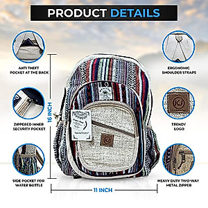 KayJayStyles Natural Handmade Large Multi Pocket Hemp Nepal Backpack